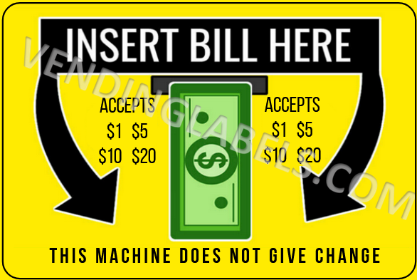 INSERT BILLS CRANE CLAW SODA SNACK Sticker Label for Vending Machines ...