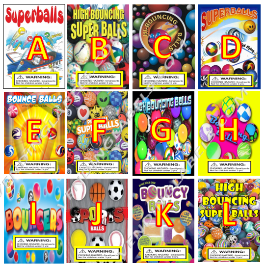 Bouncy Balls Display Cards Labels and Stickers 4 x 5" – Vending Labels