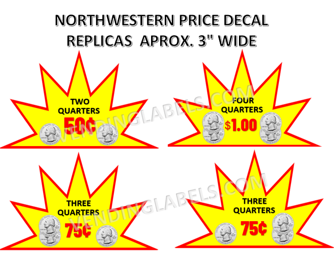 NORTHWESTERN Price Stickers VENDING MACHINE TOY STICKERS LABEL DECAL D ...