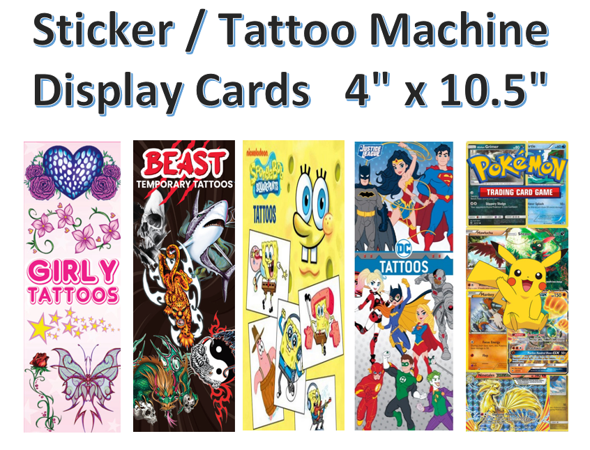 4" x 10.5" Sticker Flat Tattoo Vending Machine Label LAMINATED Toy DIS ...