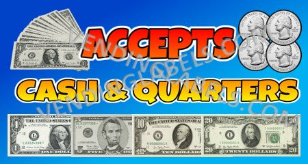 CRANE ACCEPTS Cash Quarters Bills Sticker Label for CLAW Vending Candy ...