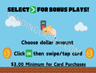 Bonus Play Kiosoft Ultra Lx reader Instruction sticker decal Crane Cla ...