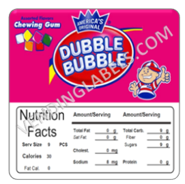 Double Bubble Tab Gum Vending Machine Candy Label Sticker With NUTRITI ...