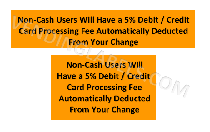 No Cash User Fee CRANE CLAW SODA SNACK ATM Sticker Label for Vending M ...