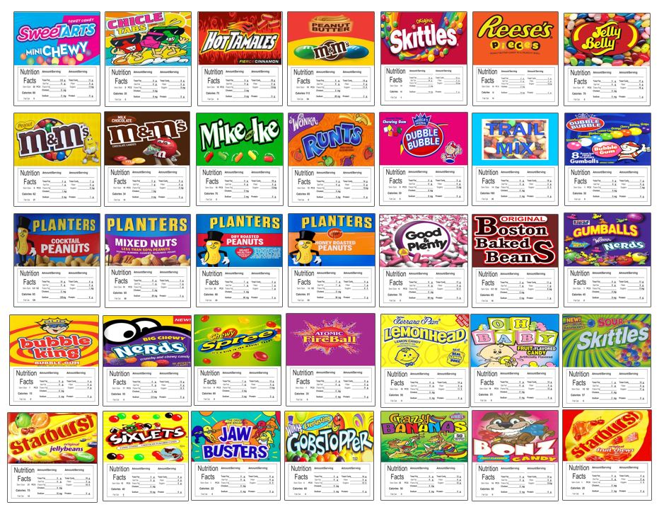 Nutrition Candy Vending Machine Labels Display Card LAMINATED (no adhe ...