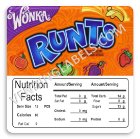 Runts Vending Machine Candy Label Sticker With NUTRITION size – Vending ...