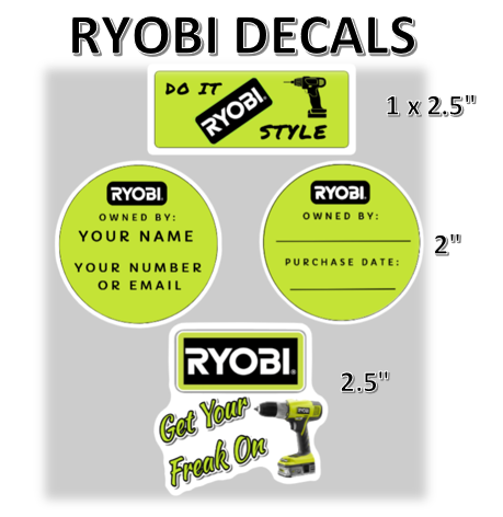 Ryobi Tool one+ ID Stickers Decals Owned By Customizable – Vending Labels