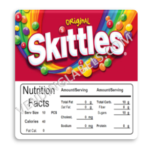 Skittles Vending Machine Candy Label Sticker With NUTRITION size ...