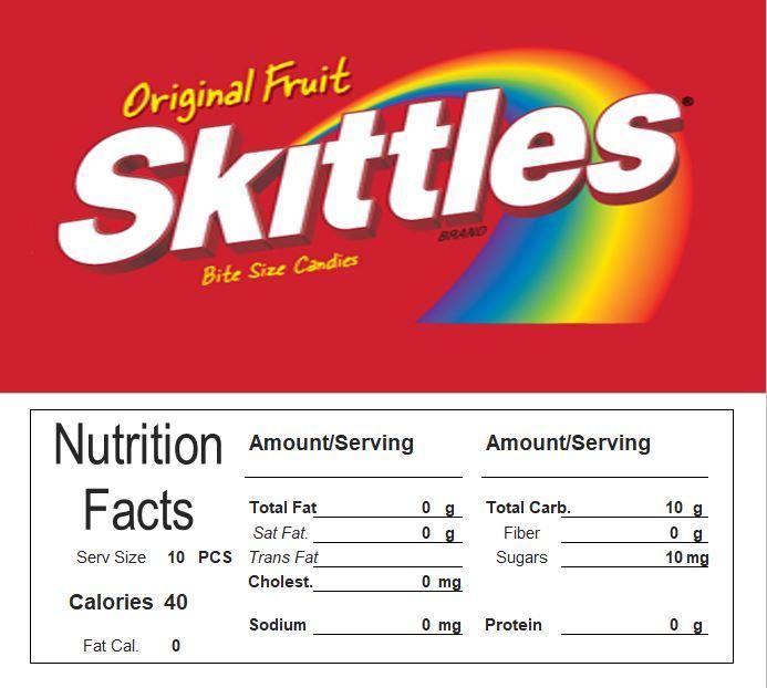 Skittles Vending Machine Candy Label Sticker With NUTRITION size ...