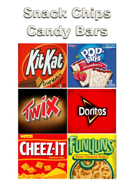 Full Line Snack Laminated Label Candy Vending 3" x 3.5" candy bar chip ...
